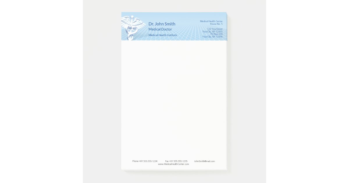 Medical White 3D Caduceus Blue Design Post-it Notes | Zazzle