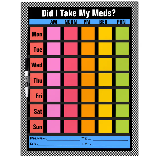 Medication Check List (Customizable) Dry Erase Board | Zazzle