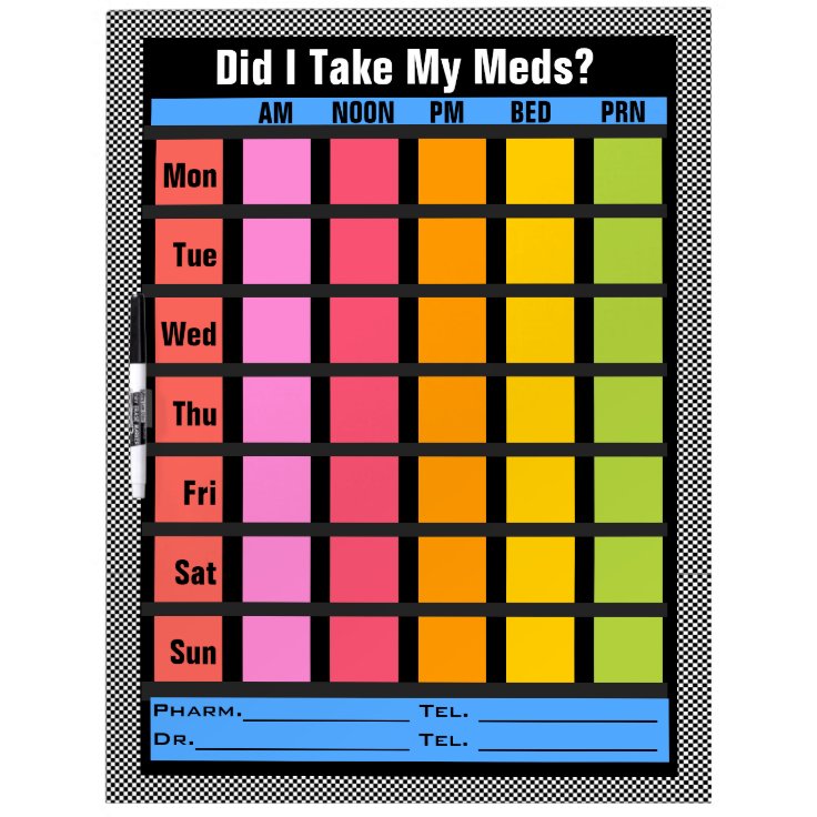 Medication Check List (Customizable) Dry Erase Board | Zazzle