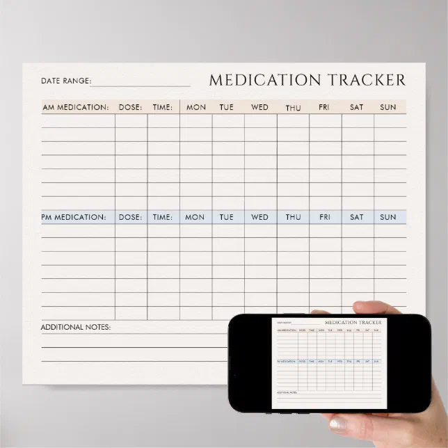 Medication Tracker Printable Downloadable Poster | Zazzle