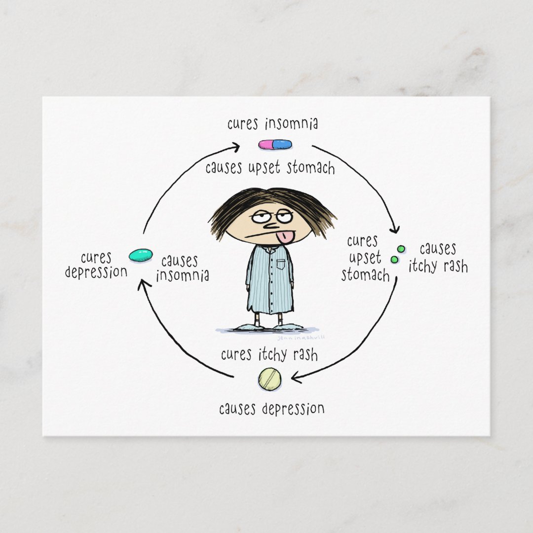 Medicinal Cures and Causes Funny Cartoon Postcard | Zazzle