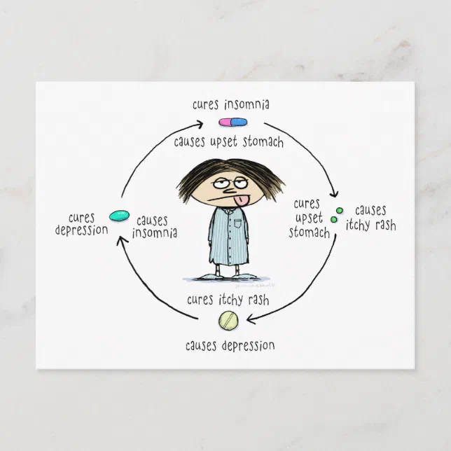 Medicinal Cures and Causes Funny Cartoon Postcard | Zazzle