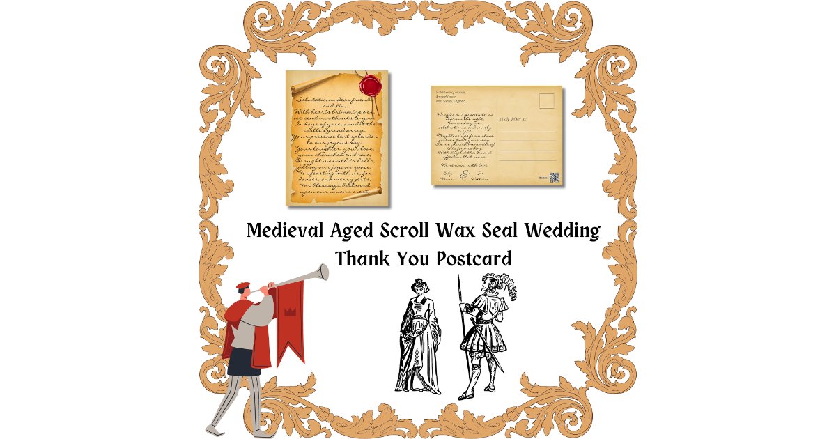 Medieval Aged Scroll Wax Seal Wedding Thank You Postcard | Zazzle