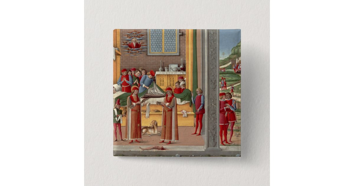 Medieval amputation scene pinback button | Zazzle