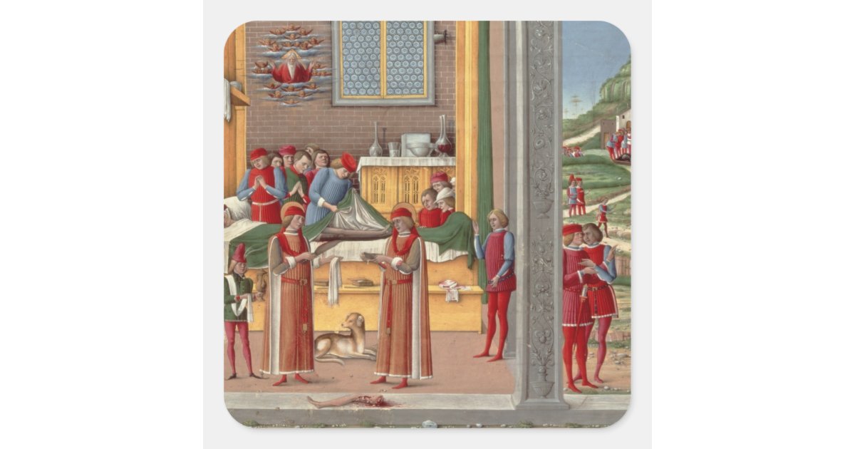 Medieval amputation scene square sticker | Zazzle