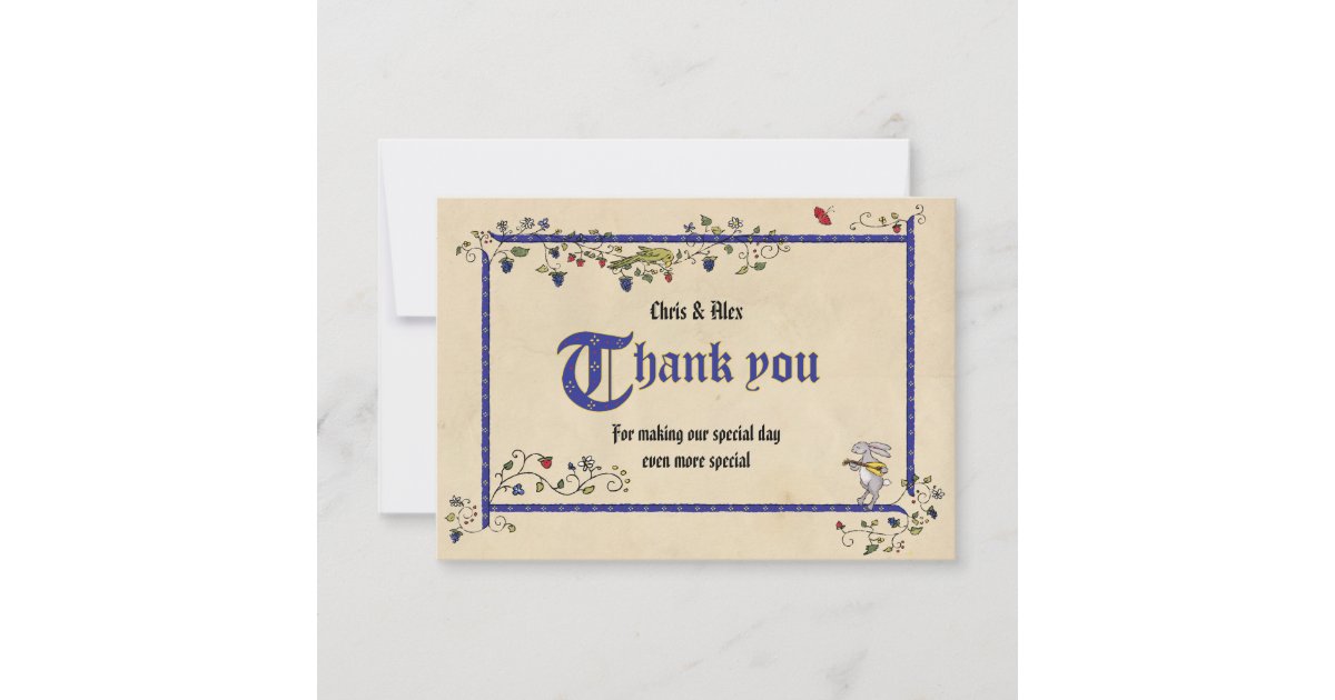 Medieval animals thank you flat card | Zazzle
