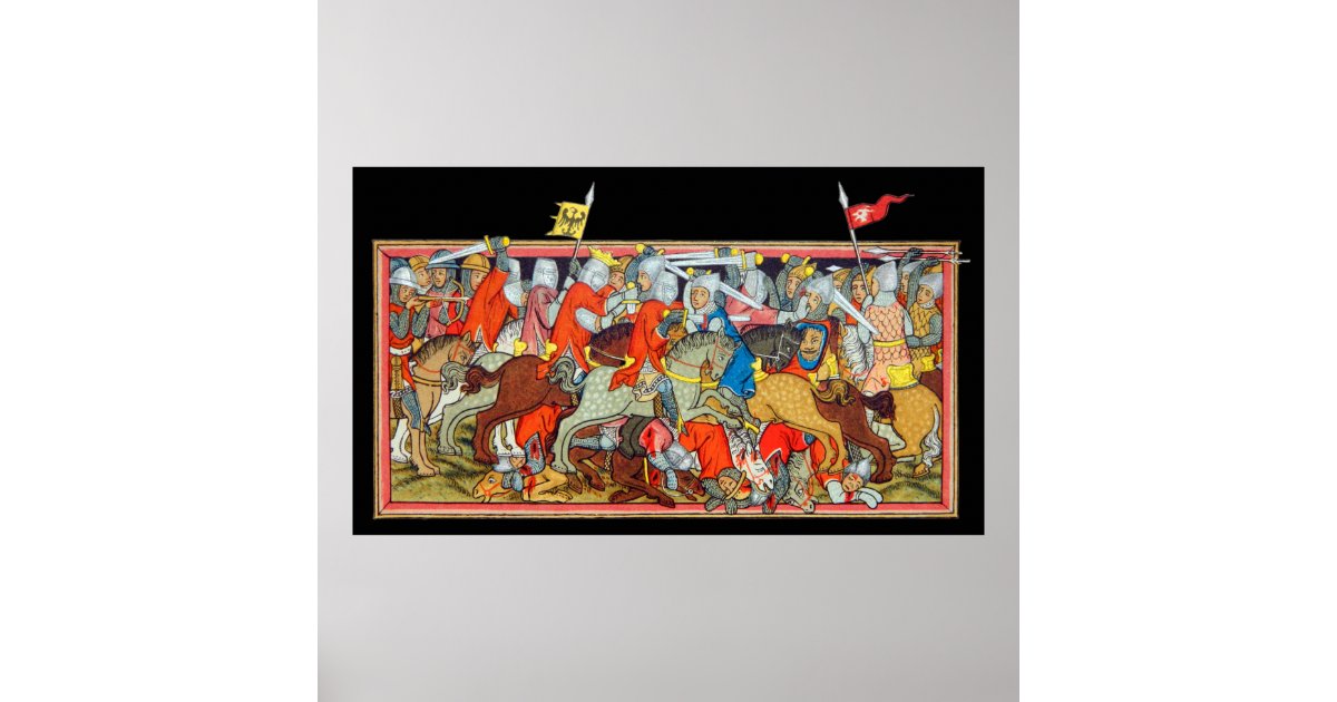 Medieval battle unique manuscript illumination poster | Zazzle.com