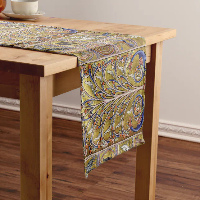 MEDIEVAL BESTIARY,BIRDS ON TREE OF LIFE,DRAGONS LONG TABLE RUNNER | Zazzle