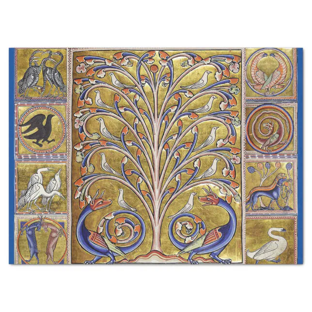 MEDIEVAL BESTIARY,BIRDS ON TREE OF LIFE,DRAGONS TISSUE PAPER | Zazzle