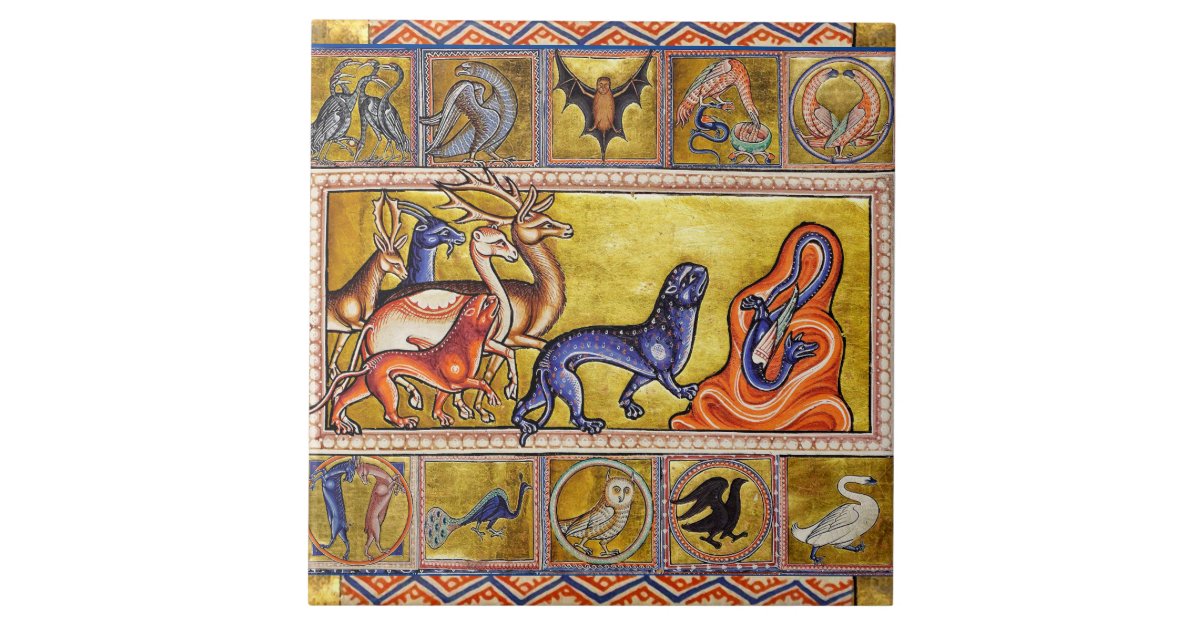 MEDIEVAL BESTIARY,DEERS,GOAT,CAMEL PANTHER,DRAGON CERAMIC TILE | Zazzle