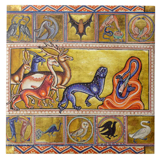 MEDIEVAL BESTIARY,DEERS,GOAT,CAMEL PANTHER,DRAGON CERAMIC TILE | Zazzle