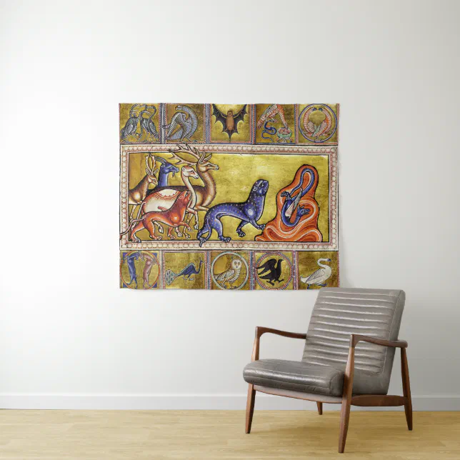 MEDIEVAL BESTIARY,DEERS,GOAT,CAMEL PANTHER,DRAGON TAPESTRY | Zazzle