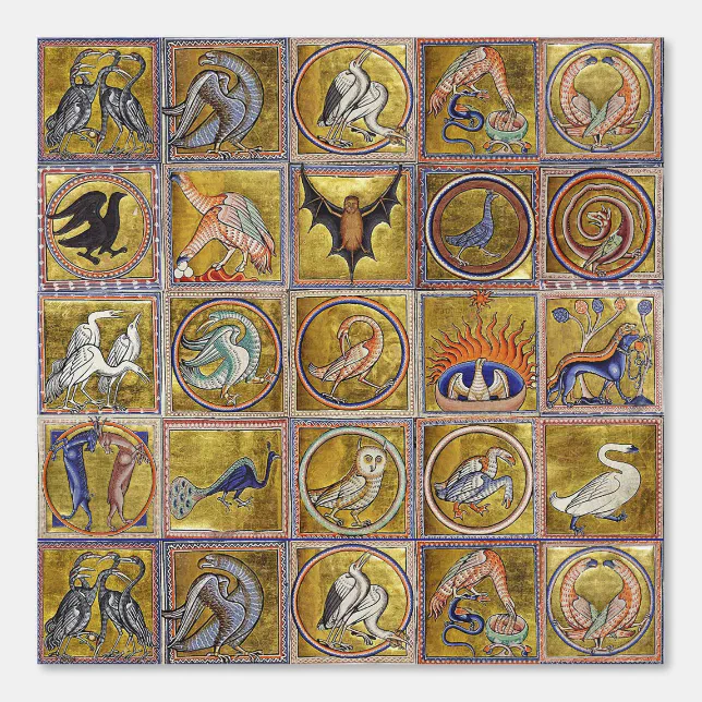MEDIEVAL BESTIARY, FANTASTIC ANIMALS,GOLD RED BLUE WALLPAPER | Zazzle