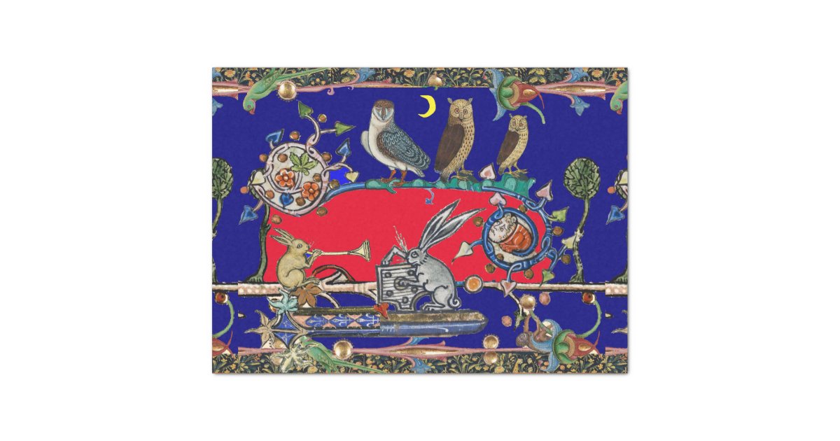 MEDIEVAL BESTIARY MAKING MUSIC Owls,Rabbits,Animal Tissue Paper | Zazzle