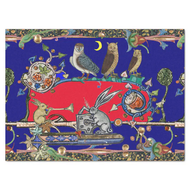 MEDIEVAL BESTIARY MAKING MUSIC Owls,Rabbits,Animal Tissue Paper | Zazzle