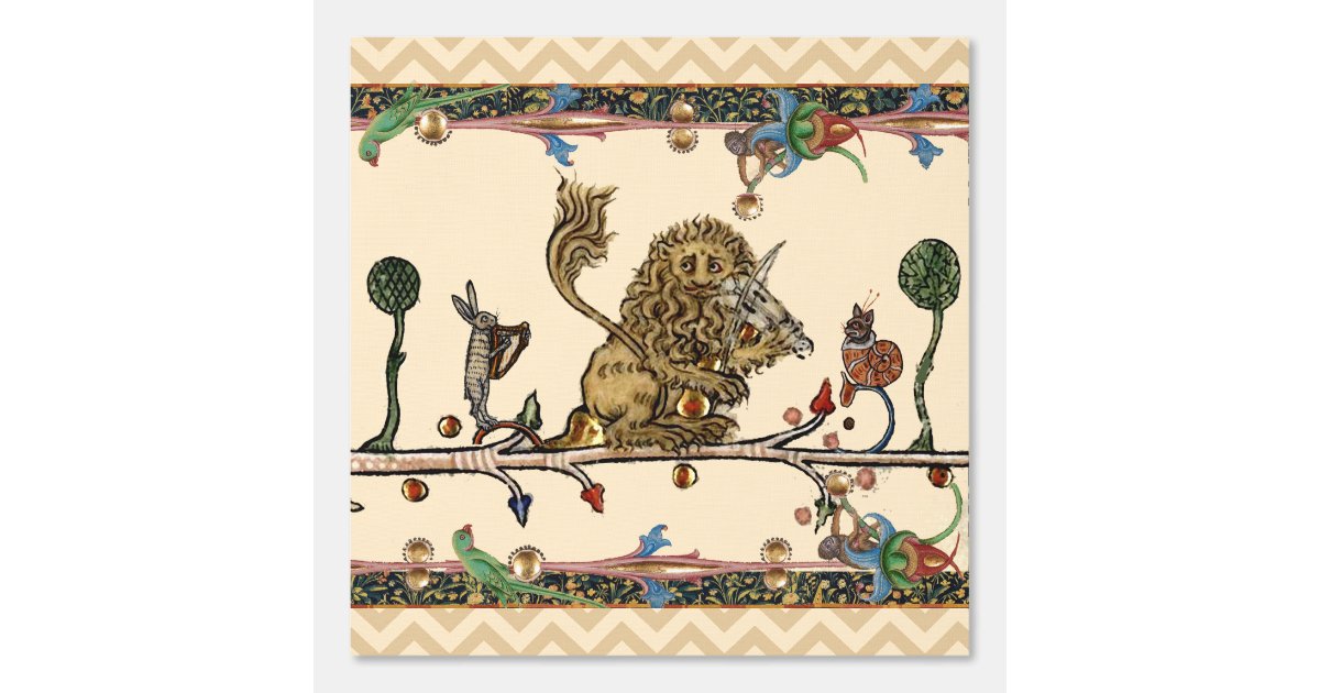 MEDIEVAL BESTIARY MAKING MUSIC,Violinist Lion,Hare Wallpaper | Zazzle