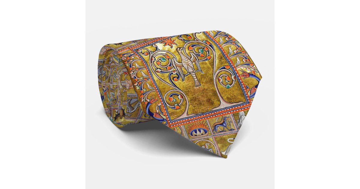 MEDIEVAL BESTIARY,PHOENIX ON TREE OF LIFE,DRAGONS NECK TIE | Zazzle