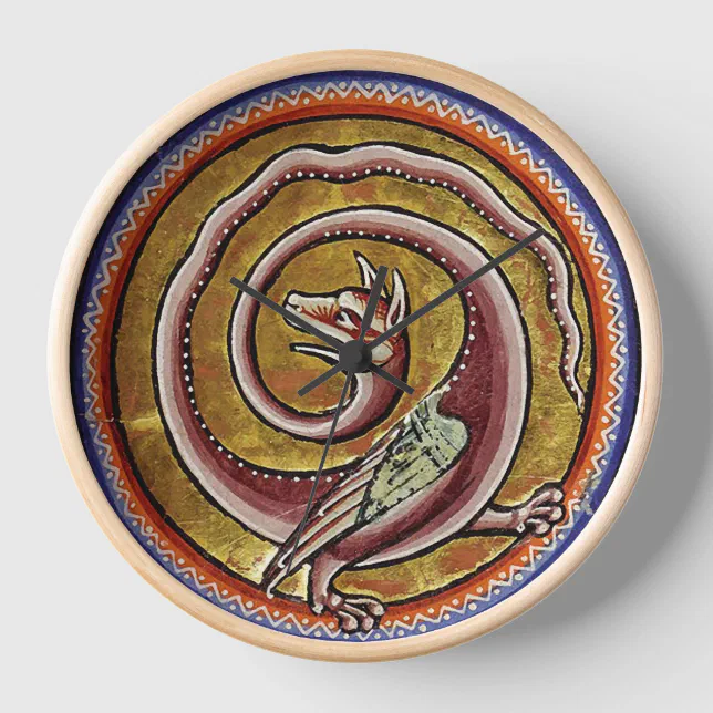 MEDIEVAL BESTIARY, SNAKE DRAGON CIRCLES CLOCK | Zazzle
