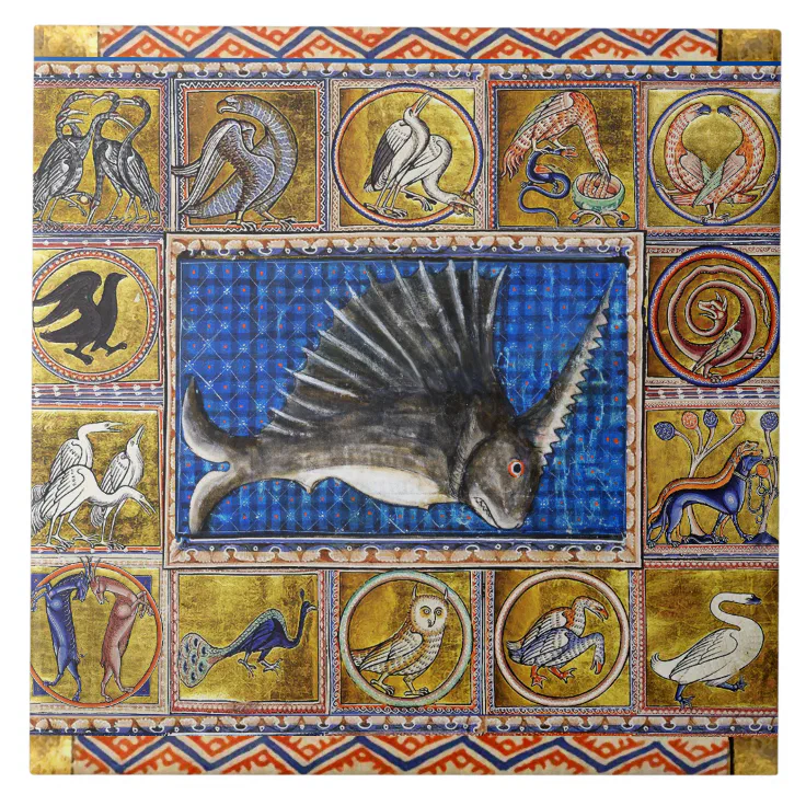 MEDIEVAL BESTIARY,UNICORN FISH ,FANTASTIC ANIMALS CERAMIC TILE | Zazzle