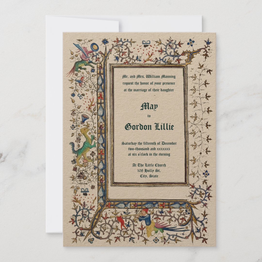 Medieval ca. 1415 Illuminated Wedding Invitation | Zazzle