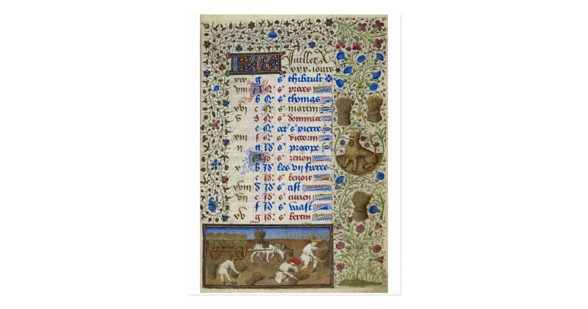 Medieval calendar: July Postcard | Zazzle.com