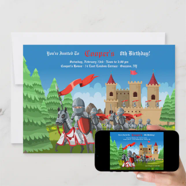 Medieval Castle and Knights Birthday Party Invitation | Zazzle