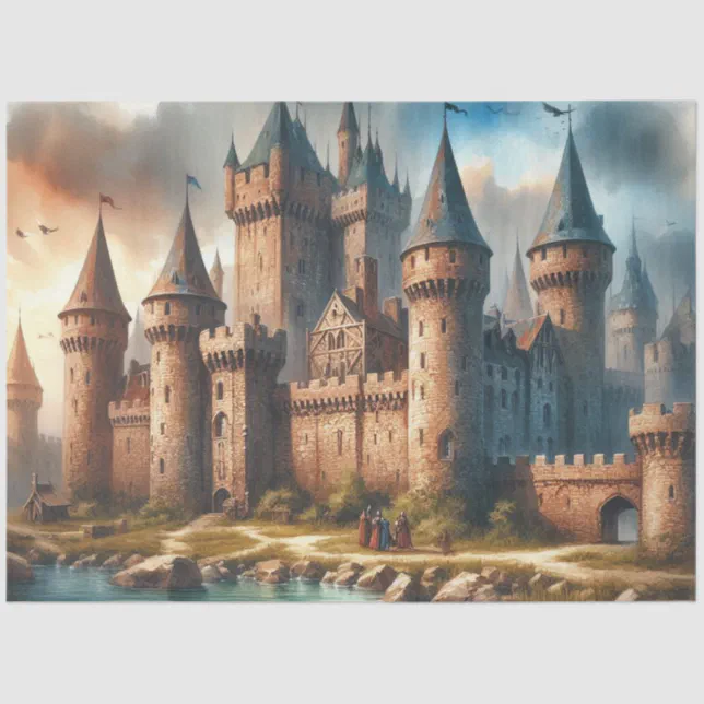 Medieval Castle by a Tranquil River at Sunset Tissue Paper | Zazzle
