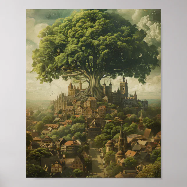 Medieval City With Giant Tree Poster | Zazzle