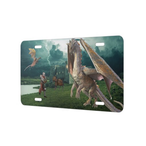Medieval Dragon and Knight License Plate | Zazzle