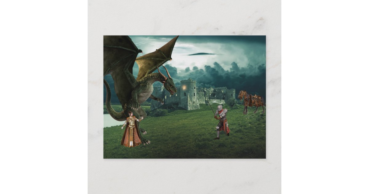 Medieval Dragon Elf Princess Knight Postcard | Zazzle