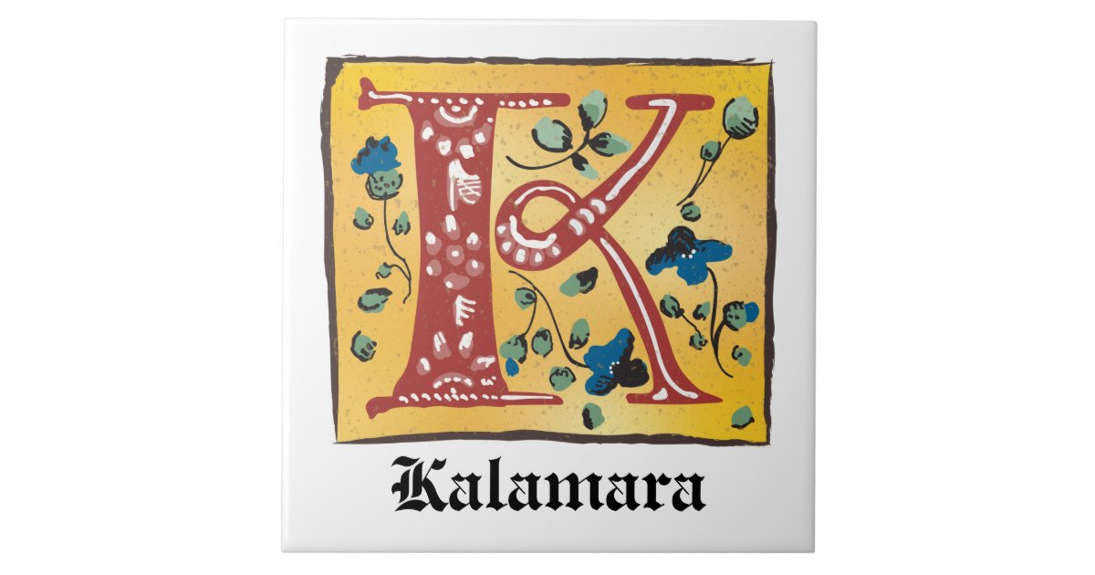 Medieval Floral Illuminated Letter K Monogram Ceramic Tile | Zazzle