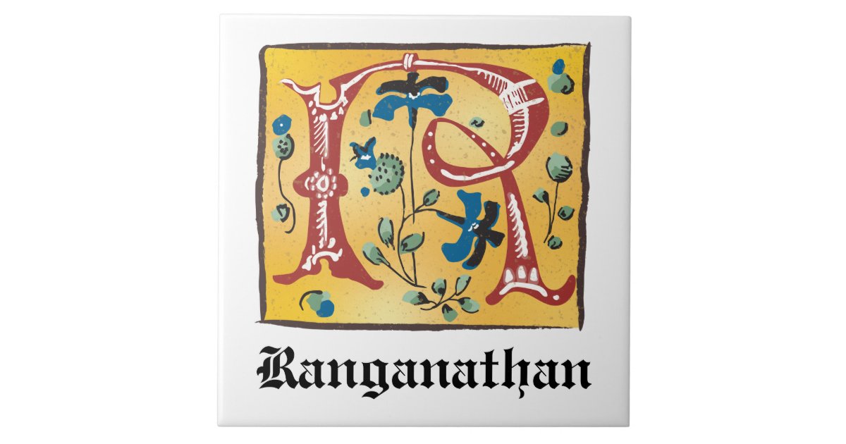 Medieval Floral Illuminated Letter R Monogram Ceramic Tile | Zazzle