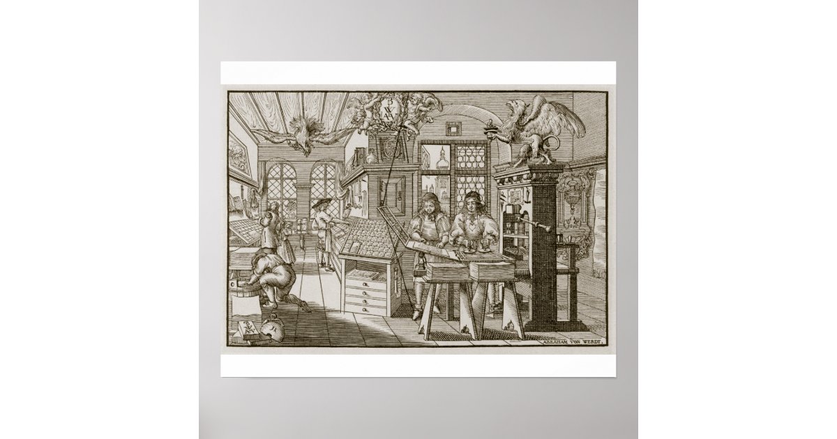 Medieval German printing press (engraving) Poster | Zazzle