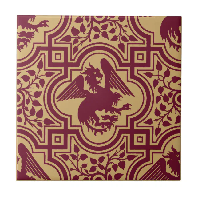 Medieval Germanic Griffin Dragon Pattern Ceramic Tile | Zazzle