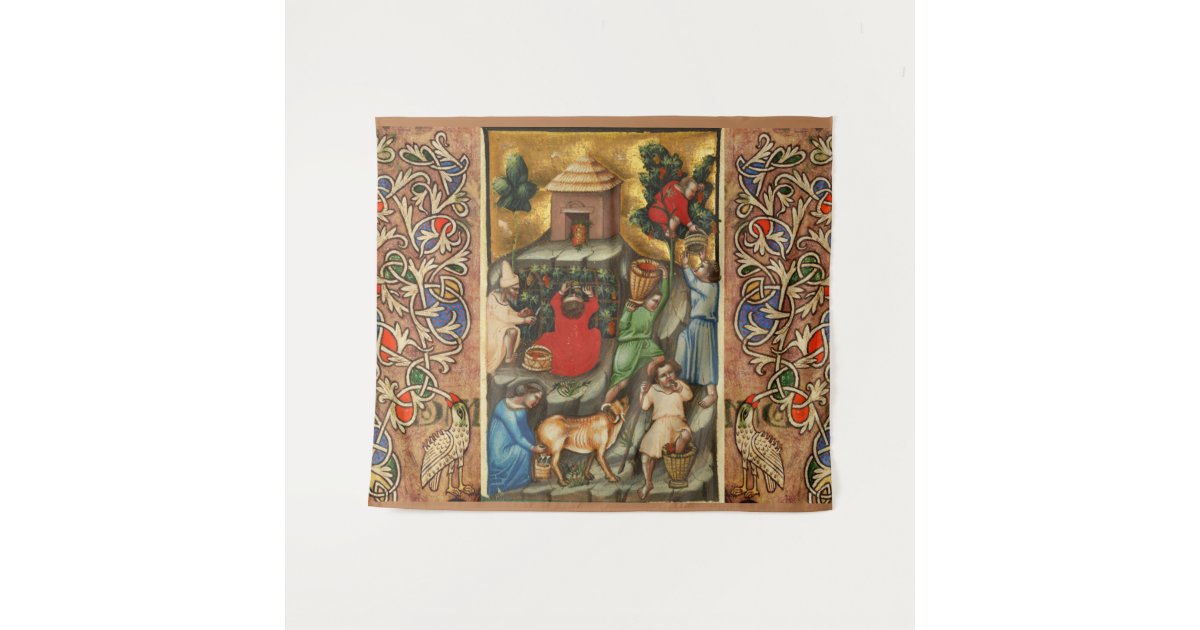 MEDIEVAL GRAPE VINEYARD HARVEST Antique Grapevine Tapestry | Zazzle