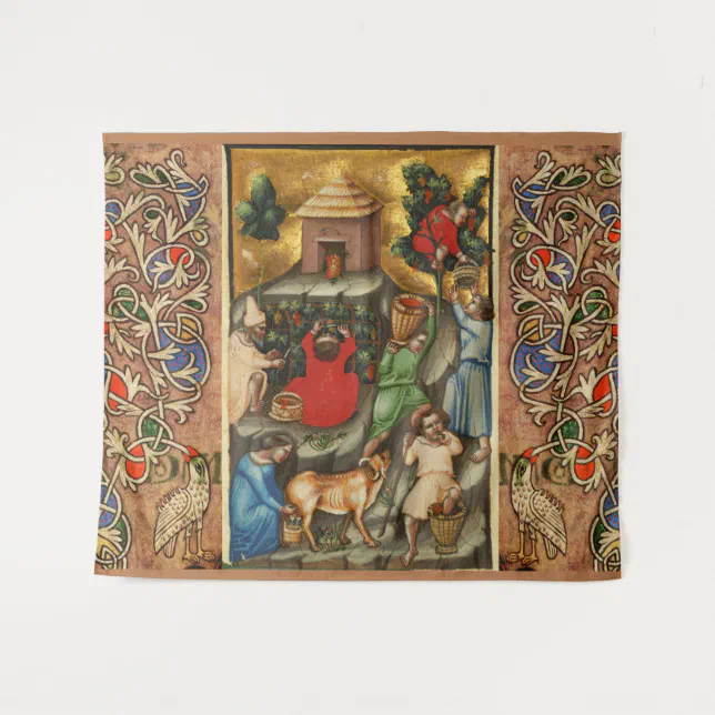 MEDIEVAL GRAPE VINEYARD HARVEST Antique Grapevine Tapestry | Zazzle