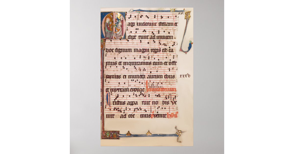 Medieval Gregoriant Chant Epiphany Magi Manuscript Poster | Zazzle