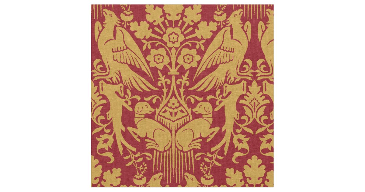 Medieval Hawk And Hound Pattern Fabric | Zazzle
