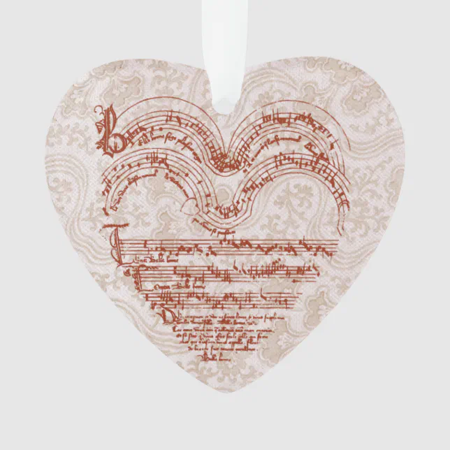 Medieval Heart Music Manuscript Floral Backdrop Ornament | Zazzle