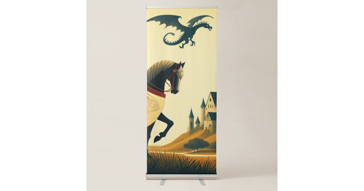 Medieval horse & wyvern retractable banner | Zazzle