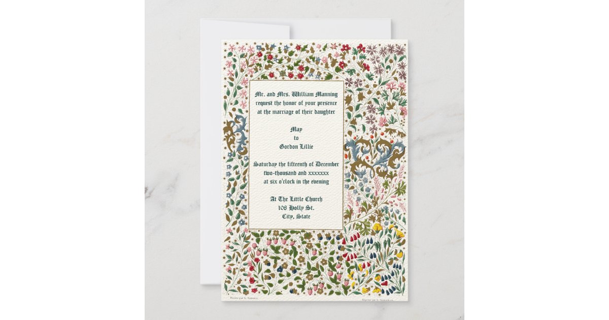 Medieval Illuminated Floral Border Wedding Invitation | Zazzle