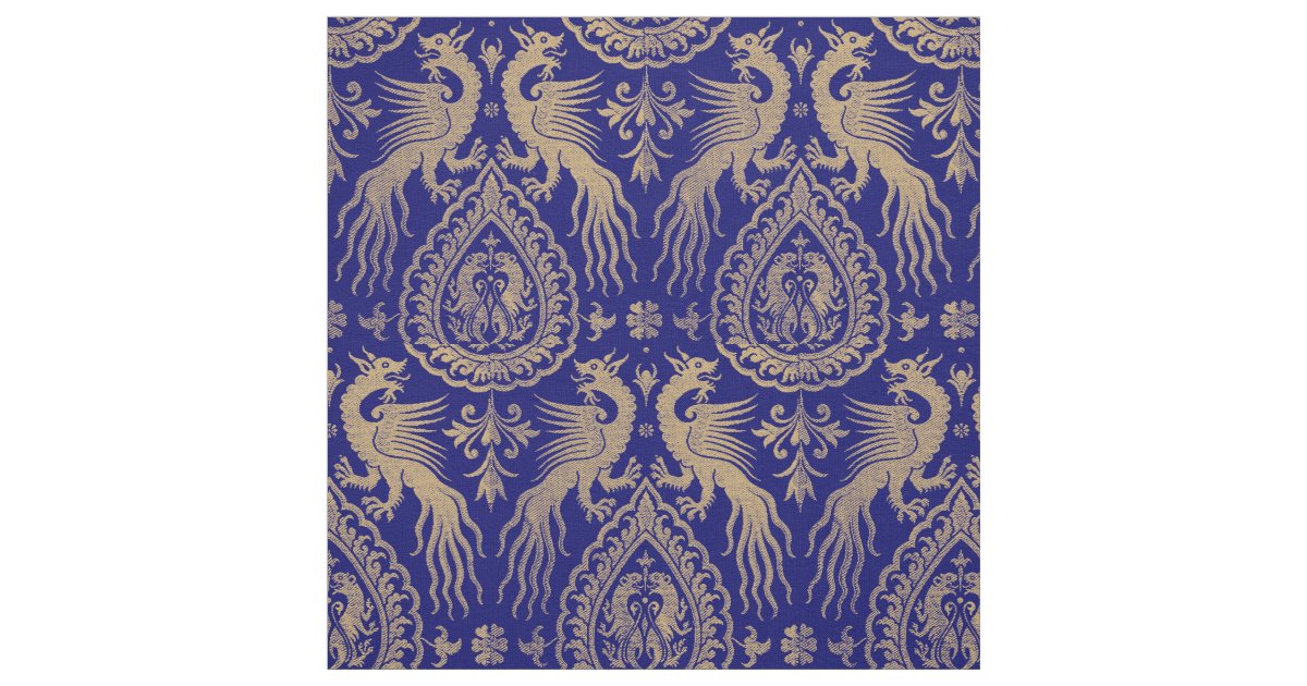 Medieval Italian Dragons & Leopards Pattern Fabric | Zazzle
