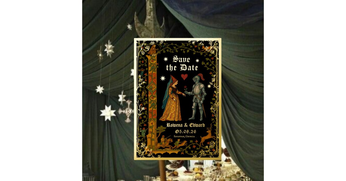 Medieval Knight and Lady Manuscript Save the Date Foil Invitation | Zazzle