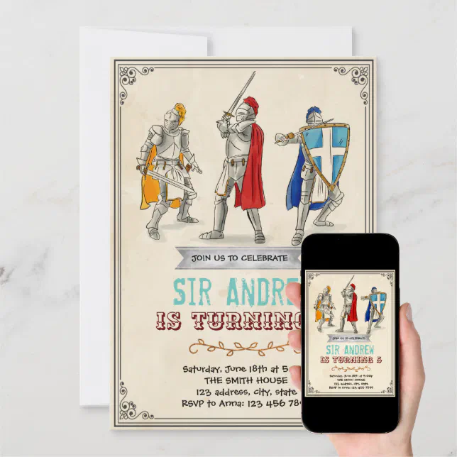 Medieval knight birthday invitation | Zazzle