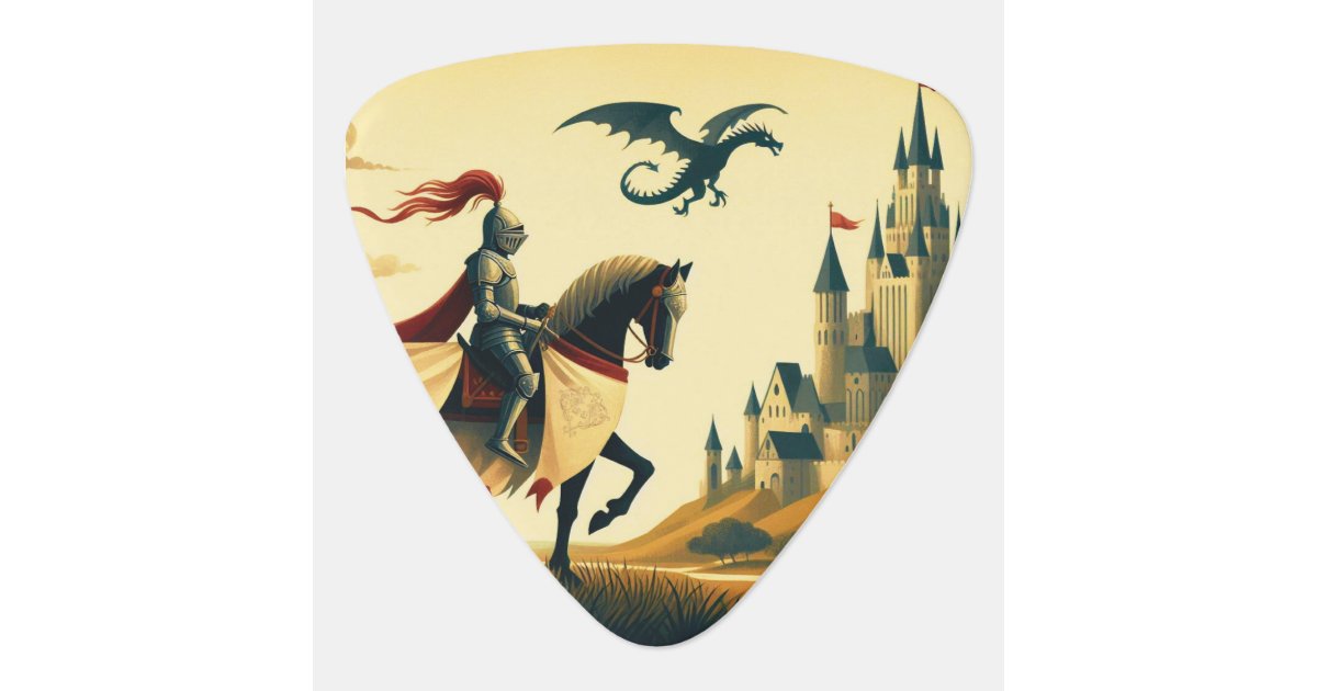 Medieval Knight/dragon/castle fantsy Guitar Pick | Zazzle