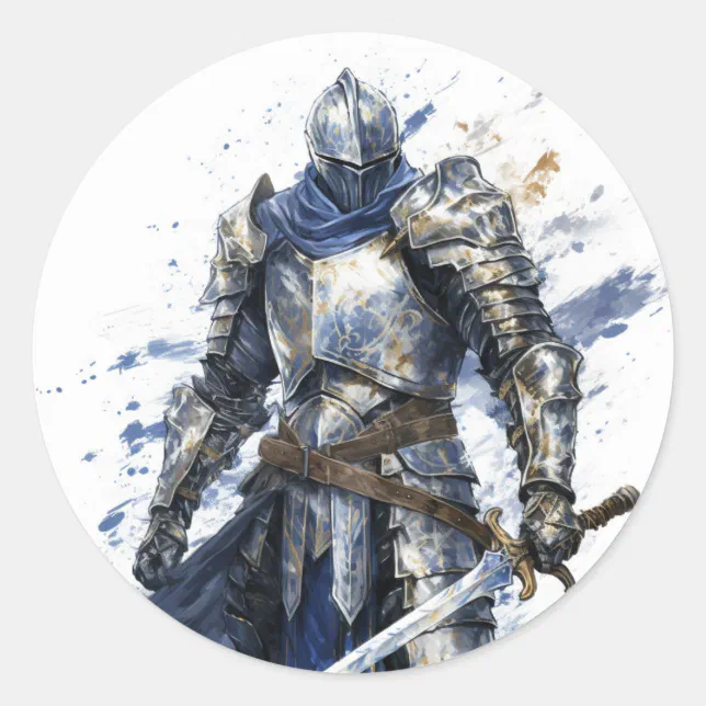 Medieval Knight with Blue Cape Classic Round Sticker | Zazzle