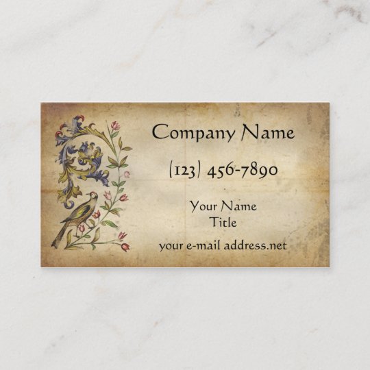 Medieval Manuscript Floral Bird Business Card | Zazzle.com