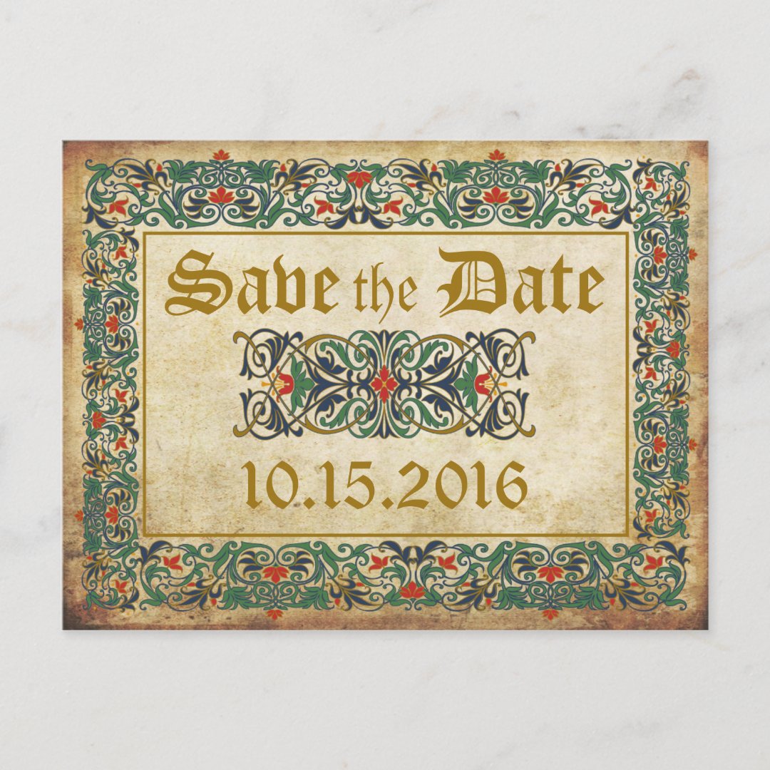 Medieval Manuscript Goth Save the Date Announcement Postcard | Zazzle