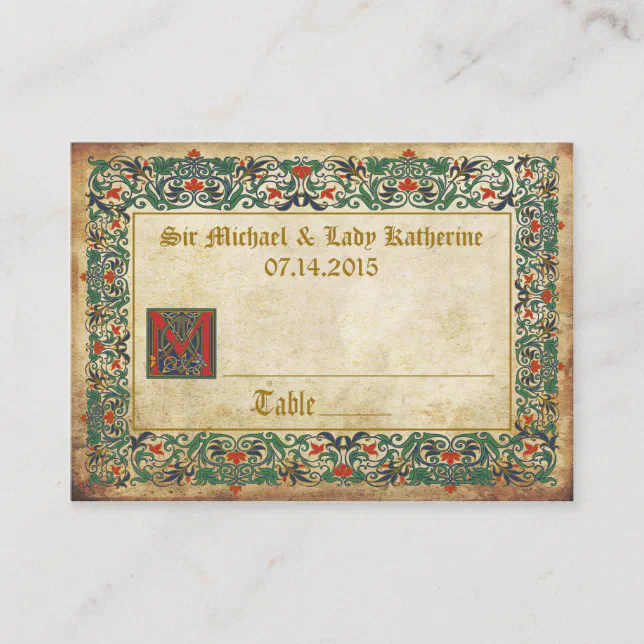Medieval Manuscript Goth Wedding Place Cards | Zazzle