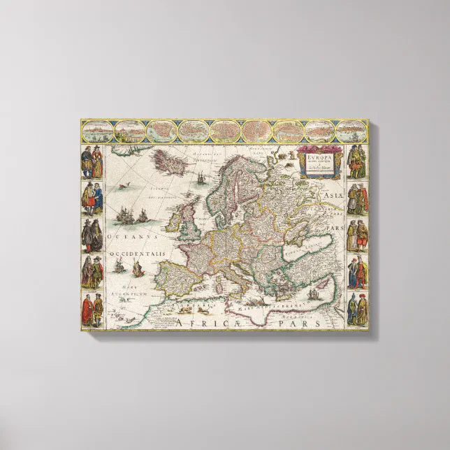 Medieval Map of Europe (by Willem Blaeu) Canvas Print | Zazzle